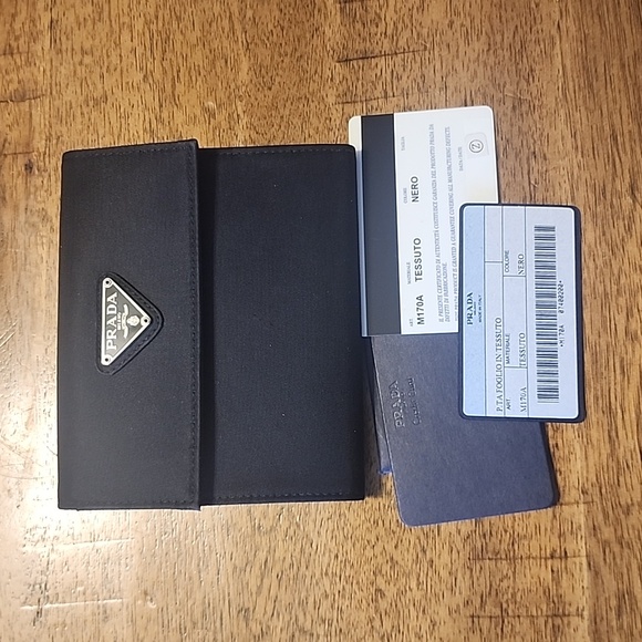Prada | Bags | Prada Nylon Compact Wallet Black With Authentication ...